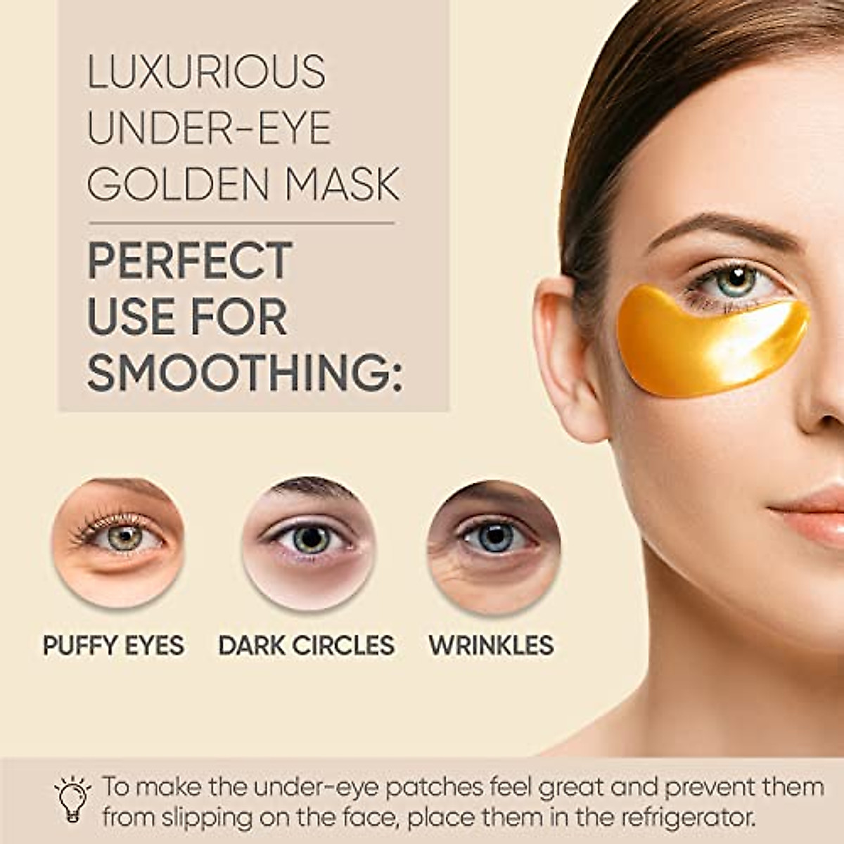 CÉLOR Under Eye Patches (20 Pairs) - Golden Eye Mask with Amino Acid & Collagen, Cooling Eye Care for Wrinkles, Puffy Eyes & Dark Circles, Skincare Treatment for Men & Women, USA Tested