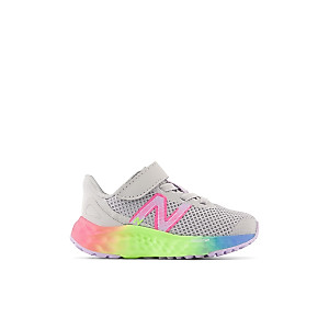 New Balance Girls Fresh Foam Arishi V4 Hook and Loop Running Shoe, Light Aluminum/Cyber Lilac/Neon Pink, 12 Little Kid