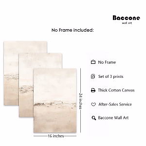 Baccone Beige Abstract Wall Art Set of 3 Neutral Canvas Wall Art Prints Boho Abstract Picture Modern Abstract Art Wall Decor Minimalist Artwork for Living Room Beroom Decor 16x24 Inch UNFRAMED