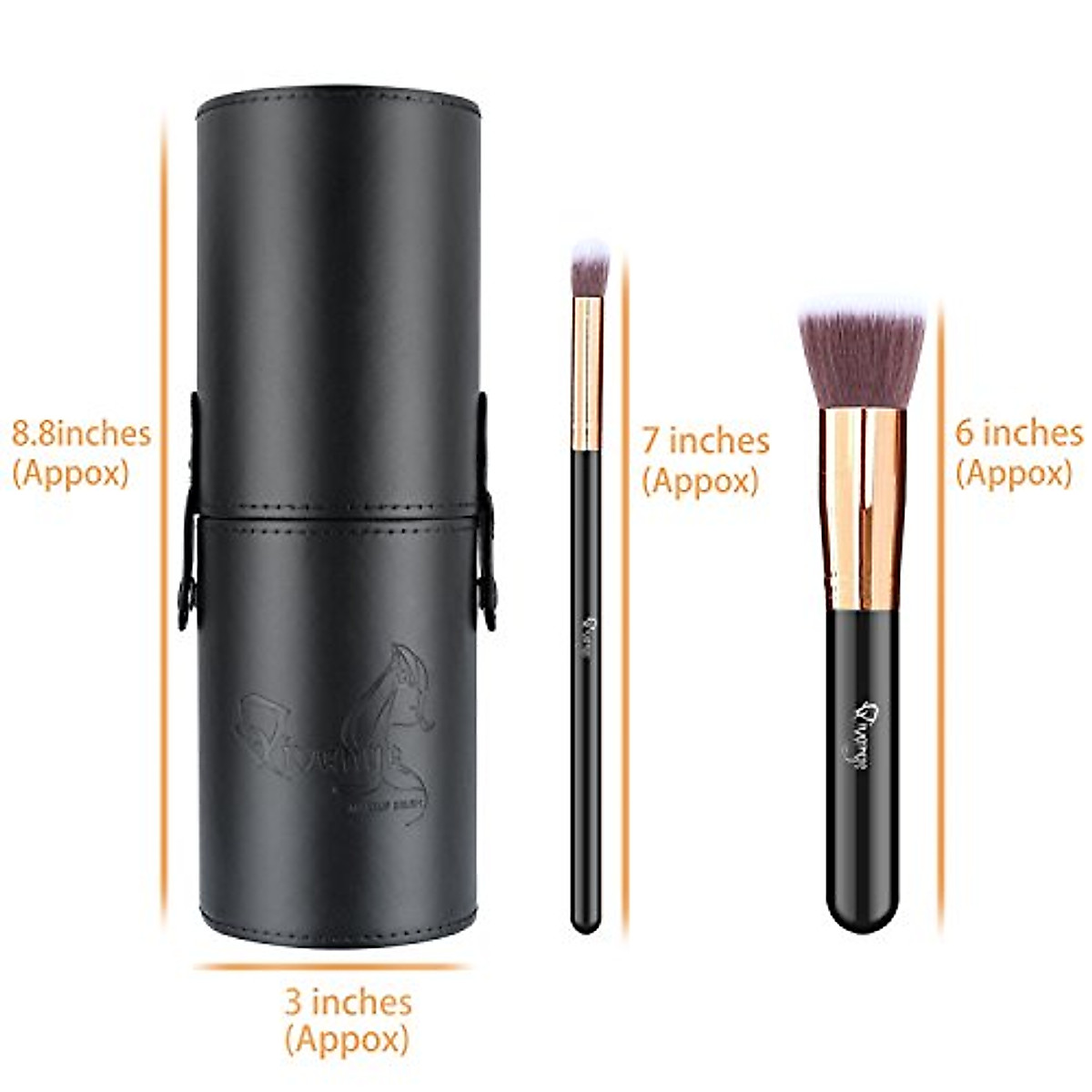 Qivange Makeup Brushes, Professional Foundation Eyeshadow Blending Brushes Set with Brush Holder+ Sponge & Brush Cleaner(Black with Rose Gold, 12pcs)