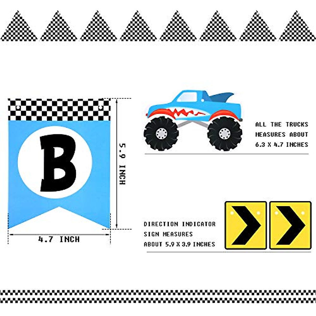 39 Piece Truck Birthday Party Supplies Happy Birthday Banner Truck Banner Triangle Bunting Flags Pom Poms Flowers Hanging Swirls Truck Shape Balloons Multicolor Balloons Cupcake Topper