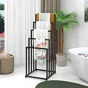 HAHRIR Black Metal 5-Tiers Stainless Steel Towel Racks ,Freestanding Towel Holder for Bathroom Accessories Organizer，for Bath Storage & Hand Towels&Washcloths& Blanket Rack