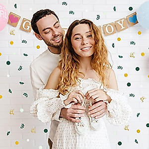 400 Pieces Baby Shower Confetti Sage Greenery Baby Gender Reveal Confetti Table Scatter Confetti with Eucalyptus, Gold Baby Letter, Sprinkles Confetti for ​wedding Birthday Party Decor