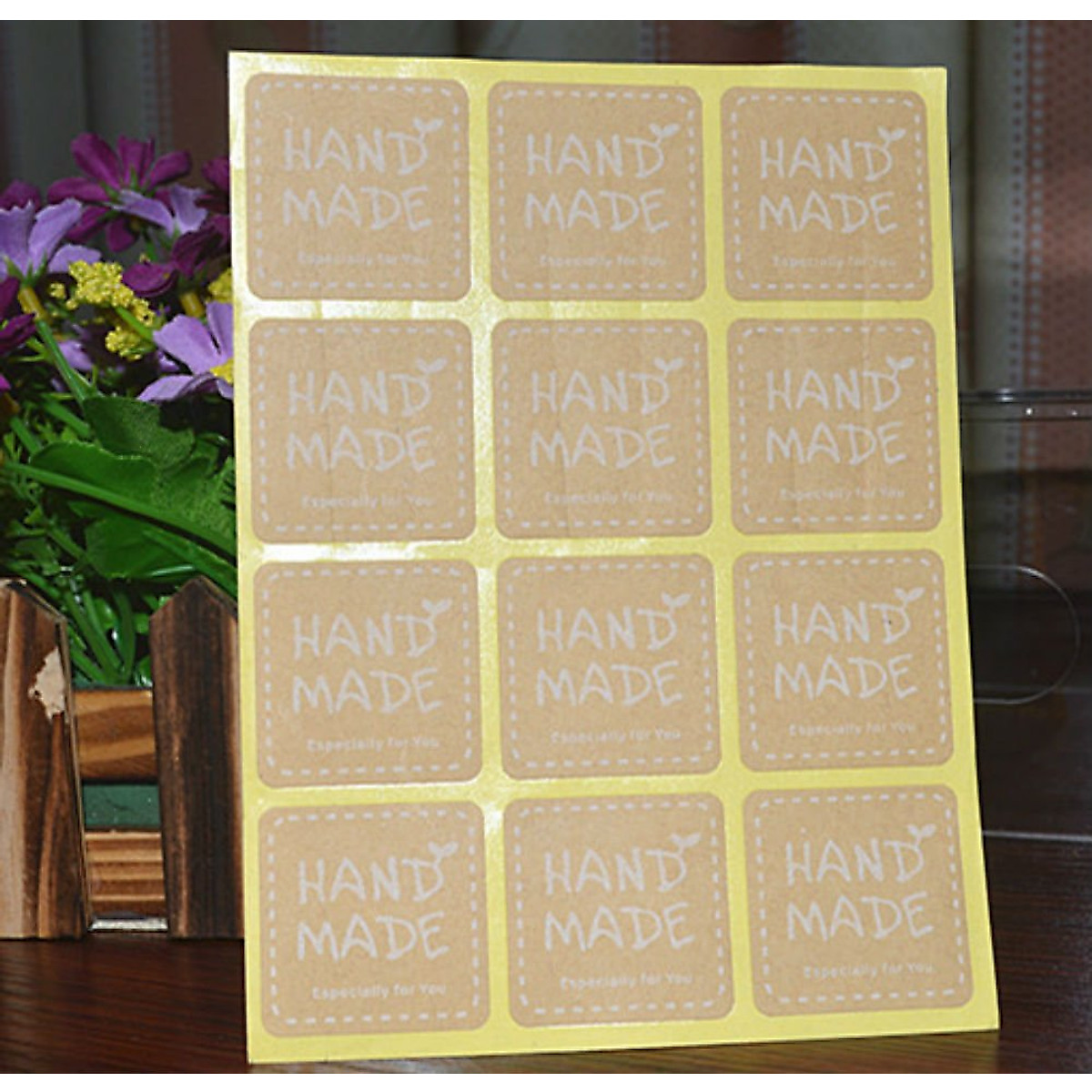 AKOAK 20 Sheets 240 Pcs/Lot Square White Hand Made Stickers Kraft Paper Sticker Labels DIY Handmade Envelopes Stickers and Gift Packaging Bake Decoration Seal Stickers