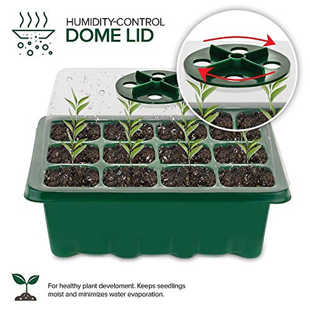 Seed Starter Kit (10 Pack) 12 Cell (120 Total) Seedling Plant Germination Tray for Gardening, Set with: Garden Dome Lids, Base Seed Trays for Soil, Planting Hand Tools, Dibber, Widger, & Plant Tags