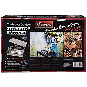 Indoor Outdoor Stovetop Smoker - Stainless Steel Smoker Box w/ Oak Wood Chips & Recipes- Works On Any Heat Source, Indoor Stovetop or Outdoor BBQ Grill-Great Fathers Day Gift & Grilling Gift for Men