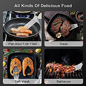 2pcs Fish Spatula, Broppiey heavy duty Stainless Steel Metal Spatulas for Cast Iron Skillet, Griddle, Flat Top Grill, Slotted Fish Turner Spatula Can Flipper Egg Pancake Hamburger, Hanging Hole Black