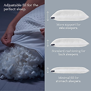 DreamyBlue Premium Pillow for Sleeping - Shredded Memory Foam Fill [Adjustable Loft] Washable Cover from Bamboo Derived Rayon - for Side, Back, Stomach Sleepers - CertiPUR-US Certified