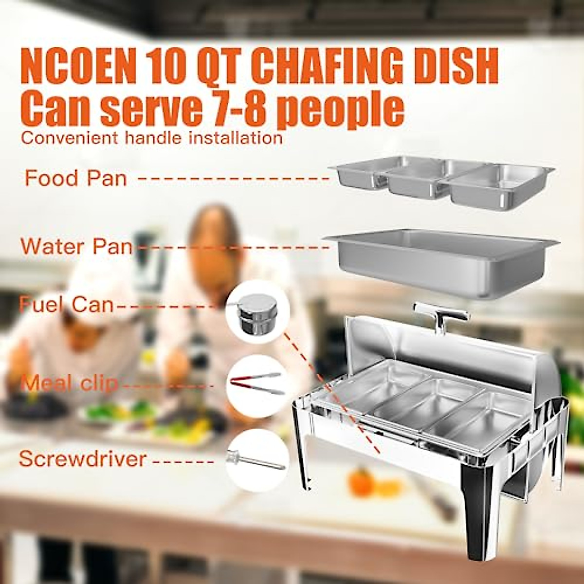 NCOEN Roll Top Chafing Dish Buffet-Set, 9QT Stainless Steel Chafing Server Set for Catering Commercial Chafers Buffet Warmer for Parties, Wedding, Banquet, Events Halloween (3 Pans)
