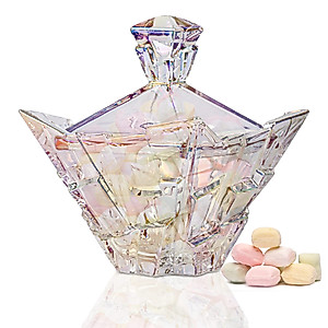 M&N HOME Glass Candy Dish with Lid, Christmas Gift, Pearl Colored Crystal Candy Dish, Decorative Candy Jar, 24 Oz. Extra Large Candy Bowl, Unique Gift, Christmas Candy