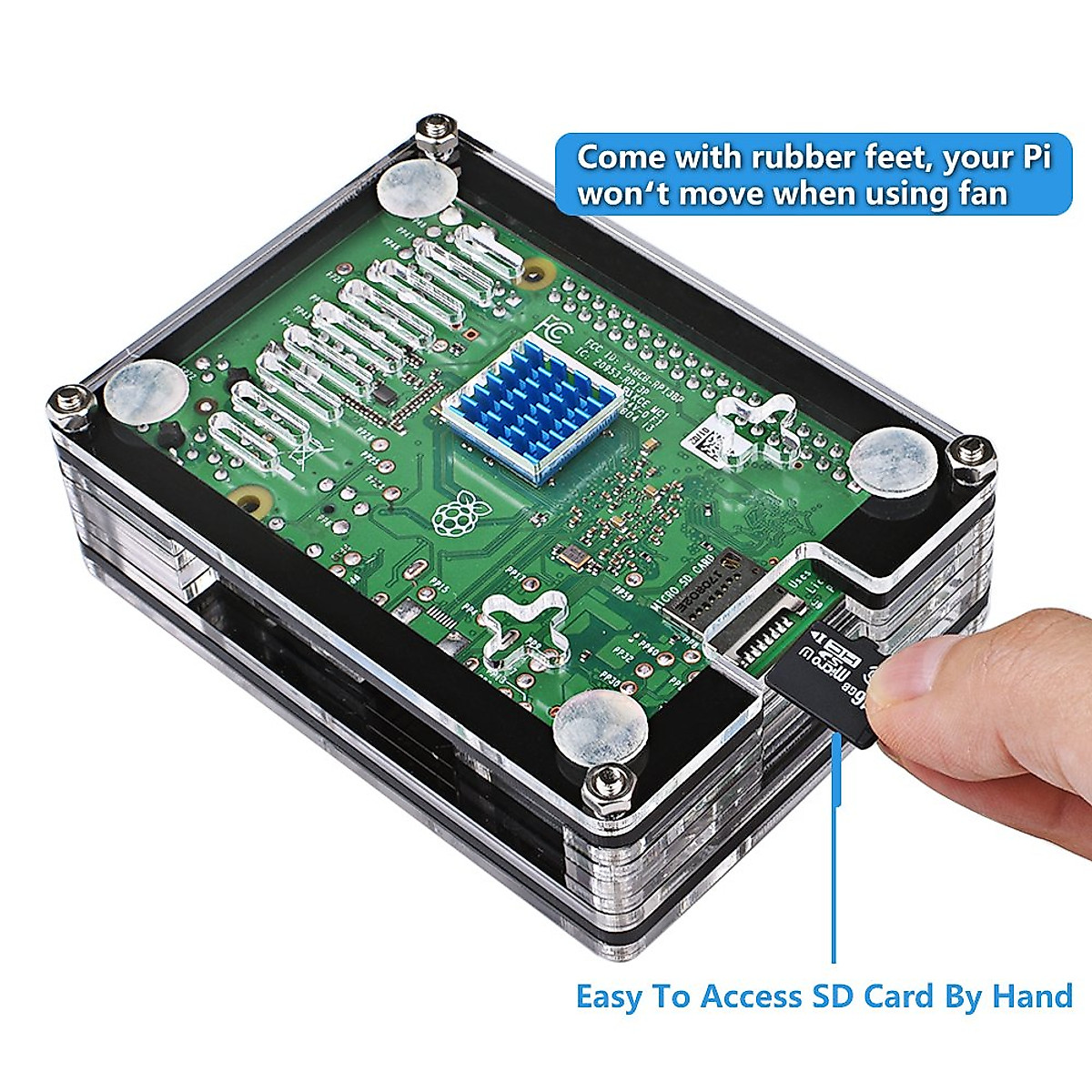 Miuzei Raspberry Pi 3 B+ Case with Fan Cooling Pi 3B Case with 3 Pcs Heat-Sinks 5V 3A Power Supply for Raspberry Pi 3 B+ (B Plus) 3B (No Raspberry Pi Board)