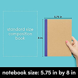 PAPERAGE 6-Pack Composition Notebook Journals, 120 Pages, Kraft Cover with Rainbow Spines, College Ruled Lined Paper, Small Size (8 in x 5.75 in) – for School, Office, or at-Home Use