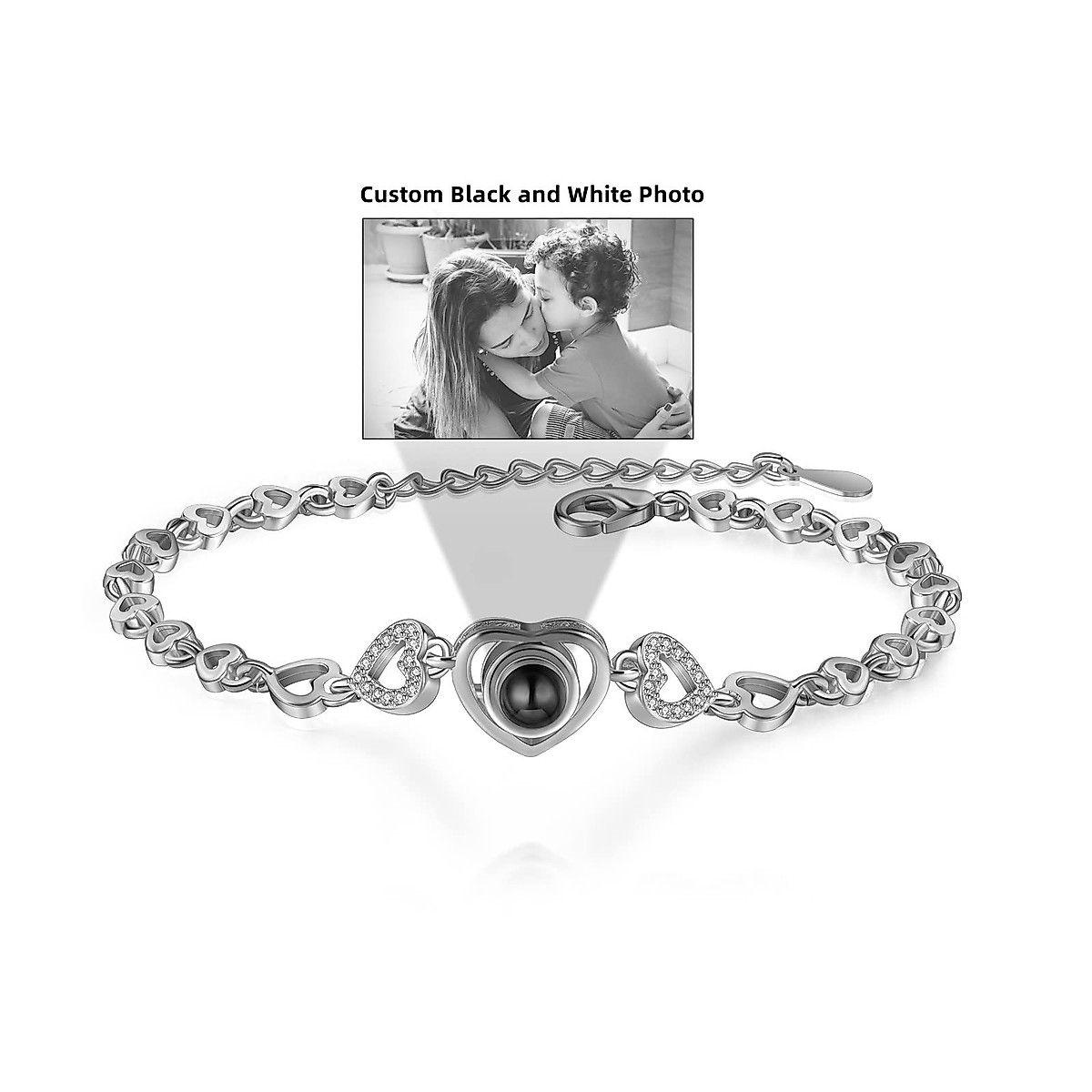 Nameinhea Bracelet with Picture inside Custom Personalized Photo Projection Bracelet,Picture Memorial for Women Girlfriend Mom (Heart)