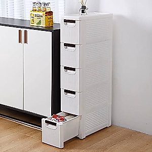 Storage Drawer Rolling Cart Organizer and Storage,Plastic Unit on Wheels Narrow Slim Bathroom Storage Cabinet Organizer (5-Tiers)