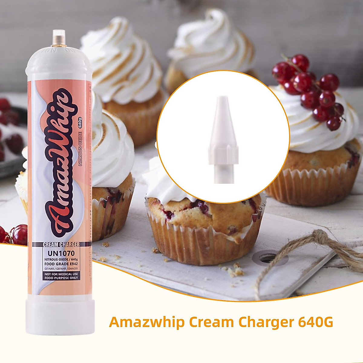 AMAZWHIP 640g Whipped Cream Charger - Pure N2O Whipped Cream Cylinder - 0.95 Liter Nitrous Oxide Chargers (640 gram) (6 cylinders)