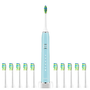 7AM2M Rechargeable Sonic Electric Toothbrush AM100 Package with 10 Brush Heads
