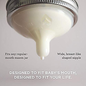 Mason Bottle Silicone Nipples: Slow Flow for 0-3 Months: Make a BPA Free Glass Baby Bottle Using Any Regular-Mouth Mason Jar, Non-Toxic, 100% Made in The USA (2 Pack)