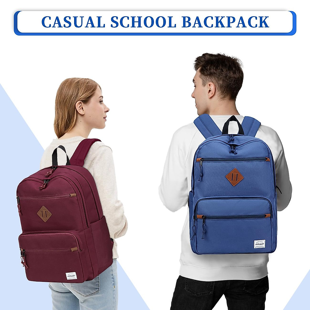 RAVUO School Backpack, Unisex Large Bookbag Water Resistant Lightweight Schoolbag Casual Daypack for High School/College/Teens/Travel/Work for Men Women Blue