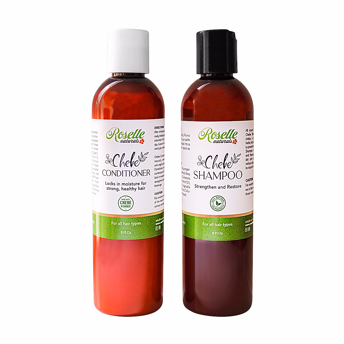 Roselle Naturals Chebe Shampoo and Conditioner for Hair Growth - Chebe Hair Shampoo and Conditioner Hair Growth Oil Duo with Chebe Oil and Rosemary Oil for Hair Growth, Hair Oil, 8 oz