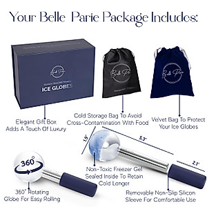 Belle Parie Ice Globes for Facials - 360° Rotating Ice Globes for Face to Reduce Puffy Eyes & Dark Circles - Stainless Steel Face Globes & Ice Balls for Face Roller to Tighten Skin & Diminish Wrinkles