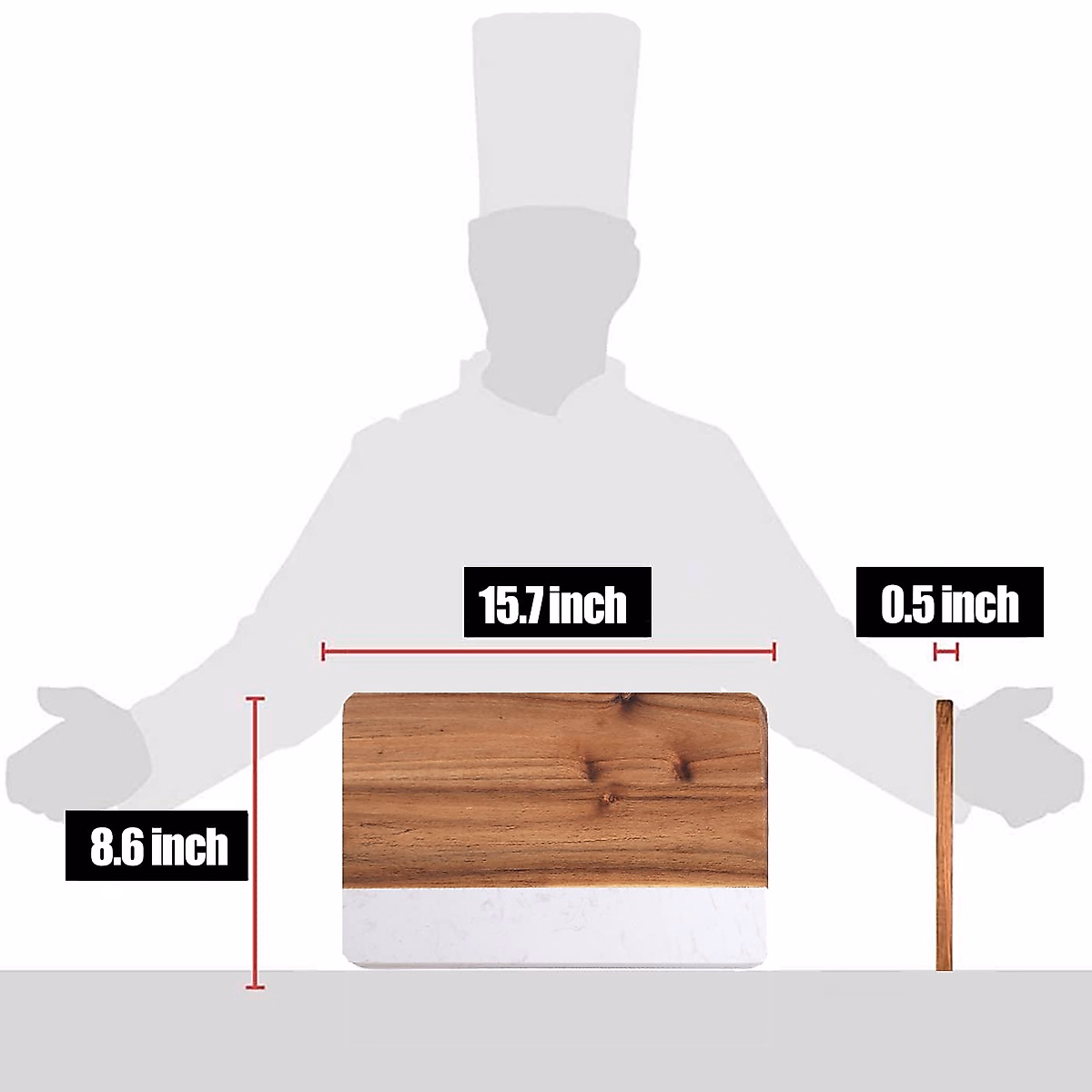 Azauvc Cutting Board with White Marble and Natural Wood,Cheese Board Serving Board for Steak Fruits with Handle,Chopping Board for Bread