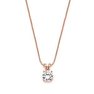 Mariell Cubic Zirconia Crystal Rose Gold Pendant Necklace for Women, 2 Carat CZ Bridal Wedding Jewelry