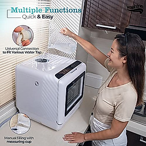 Washine Countertop Dishwasher Machine - Efficient Personal Dishwasher - RV Dishwasher with 5 Speedy Wash Cycles & Air Drying - Apartment Dishwasher with Dual Tank/Faucet Mode