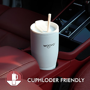 WOOVO 30 oz Tumbler with Lid and Straw - Insulated Double Wall Stainless Steel Water Bottle with SIlicone Boot - BPA Free Dishwasher Safe Tumbler, Reusable 30oz Travel Cup Stay Hot Cold - White