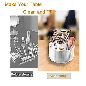 Large Capacity Rotating Makeup Organizer 360 Degree Brush Organizer with 5 Slots Makeup Brush Holder for Vanity Decor Bathroom Countertops Cosmetic Display Cases (White)
