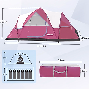 Mansader 6 Person Family Camping Tent,Waterproof Windproof with Top Rainfly,Easy Set Up,Pop Up Tent for Outdoor Camping Hiking Travel (Wine Red)