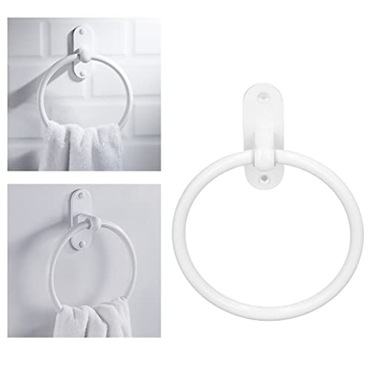 Bathroom Towel Holder, Aluminium Alloy Space Saving White Elegant Style Washroom Hand Towel Rings, Hangers Wall Mount Heavy Duty Storage for Hotel Bathroom Kitchen