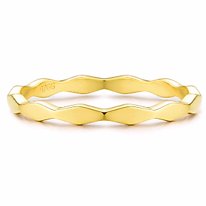 BLOSSOM & HUE Stackable Ring [18K Gold Dipped .925 Sterling Silver] Dainty Edgy Eternity Ring [Size 8] - Minimalist Milgrain Stacking Band [Hypoallergenic]