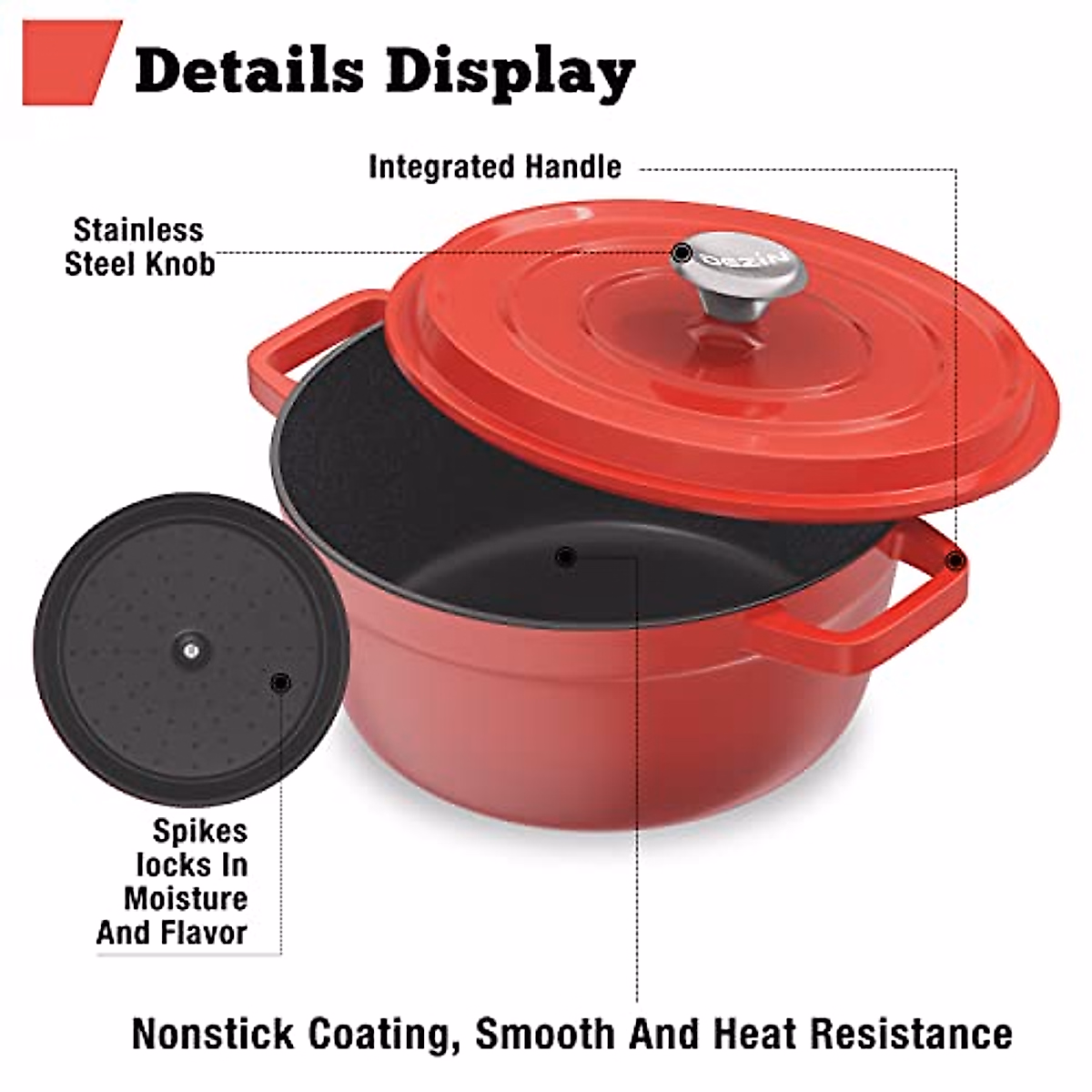 Dezin Dutch Oven, 4.2 Quart Non-stick Enamel Coated Dutch Oven with Handle for Roasting and Braising, Cast Aluminum Dutch Oven Pot with Lid for Gas, Electric Induction, Hot Plate