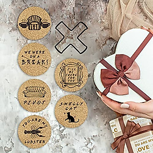 Homythe Friends TV Show Gifts, Friends Merchandise Decor, 6 Pcs Drink Coasters with Metal Holder, Central Perk Coffee Bar Coaster - Cute Birthday Christmas Housewarming Gift for Friends Fans