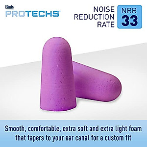 Flents Foam Ear Plugs, 50 Pair for Sleeping, Snoring, Loud Noise, Traveling, Concerts, Construction, & Studying, NRR 33, Purple, Made in the USA