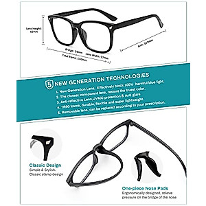 Gaoye Blue Light Blocking Glasses - 3 Pack Fashion Square Fake Eyeglasses, Anti UV Ray Computer Gaming Glasses, Blue Blockers Glasses for Women/Men, Matte Black+Leopard+Transparent