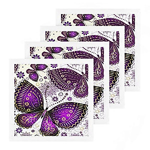 Kigai 4 Pack Purple Butterfly Washcloths – Soft Face Towels, Gym Towels, Hotel and Spa Quality, Reusable Pure Cotton Fingertip Towels