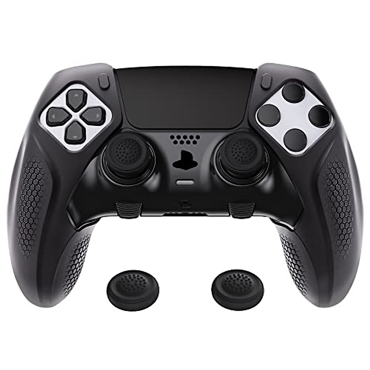 PlayVital Ninja Edition Anti-Slip Half-Covered Silicone Cover Skin for ps5 Edge Controller, Ergonomic Protector Soft Rubber Case for ps5 Edge Wireless Controller with Thumb Grip Caps - Black