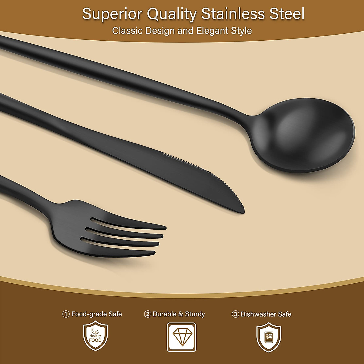 GIOCOCO Matte Black Silverware Set - 20 Piece Stainless Steel Flatware Set, Thick Utensils Set Service for 4, Durable Cutlery Set Elegant Tableware Set for Home and Restaurant (Dishwasher Safe)