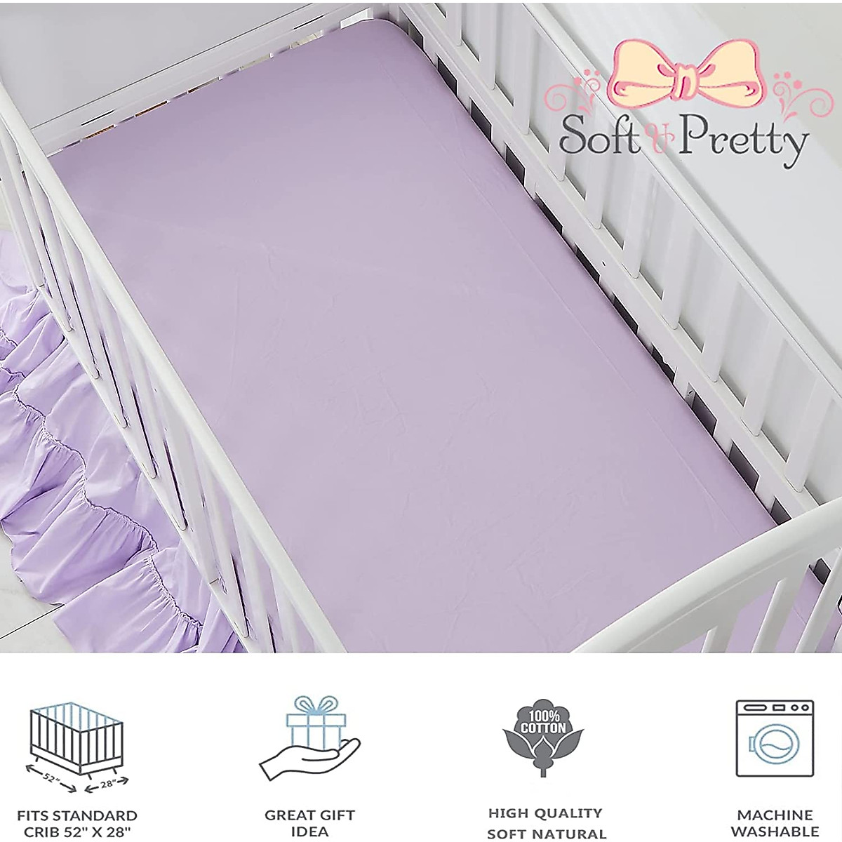 Brandream Purple Baby Girls Crib Bedding Set with Embroidered Butterfly Quilt, Crib Sheet, Crib Bed Skirt | 6-Piece Cotton Nursery Bedding Set