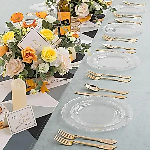 U-QE 100 Pieces Clear Plastic Plates - Clear Disposable Plates - Premium Hard Clear Plates for Party, Holiday and Party Use Including 50 Dinner Plates 10.25 '' & 50 Dessert Plates 7.5 ''