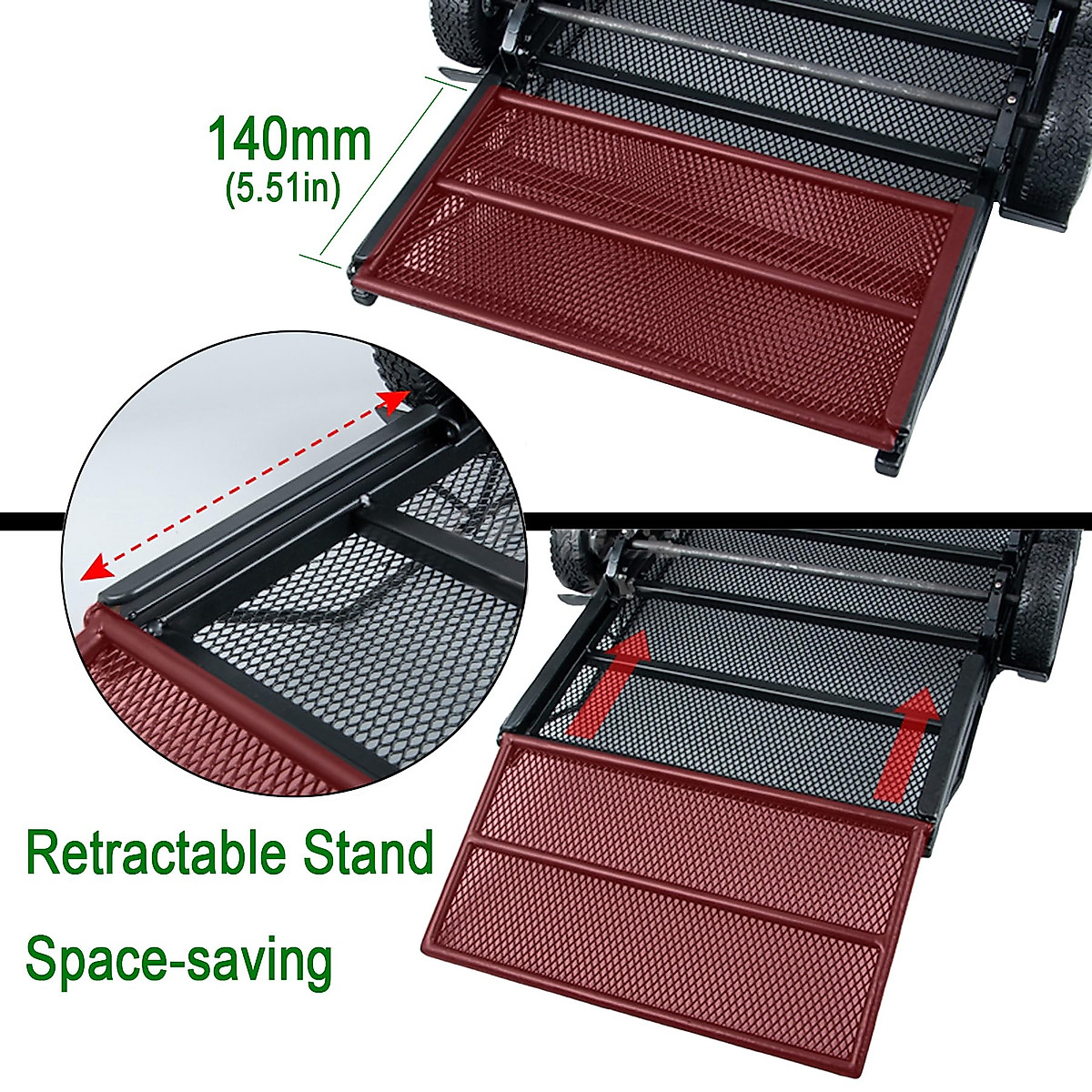 AMK RC Trailer, 1/10 Scale Trailer, Metal 1/10 RC Trailer with RC Trailer Hook Coupler and 1/10 RC Kinetic Winch Strap for 1/10 RC Crawler SCX10 TRX6 Redcat GEN8 TRX4 Upgrades