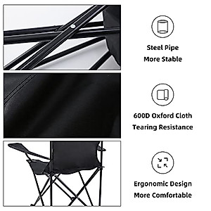YSSOA Portable Folding Black Camping Chair, 2-Pack