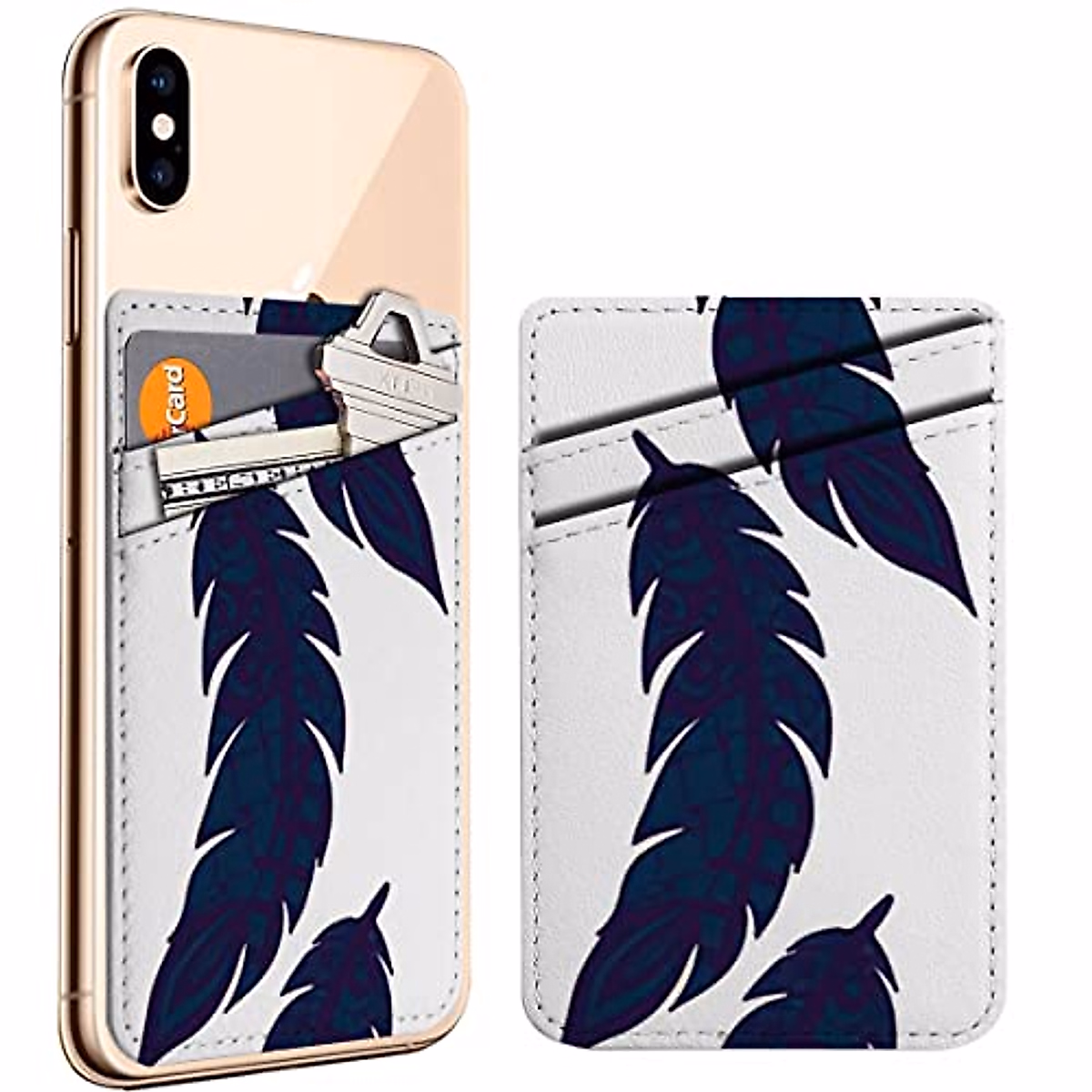 Diascia Pack of 2 - Cellphone Stick on Leather Cardholder ( Gentle Feathers Feminine Pattern Pattern ) ID Credit Card Pouch Wallet Pocket Sleeve