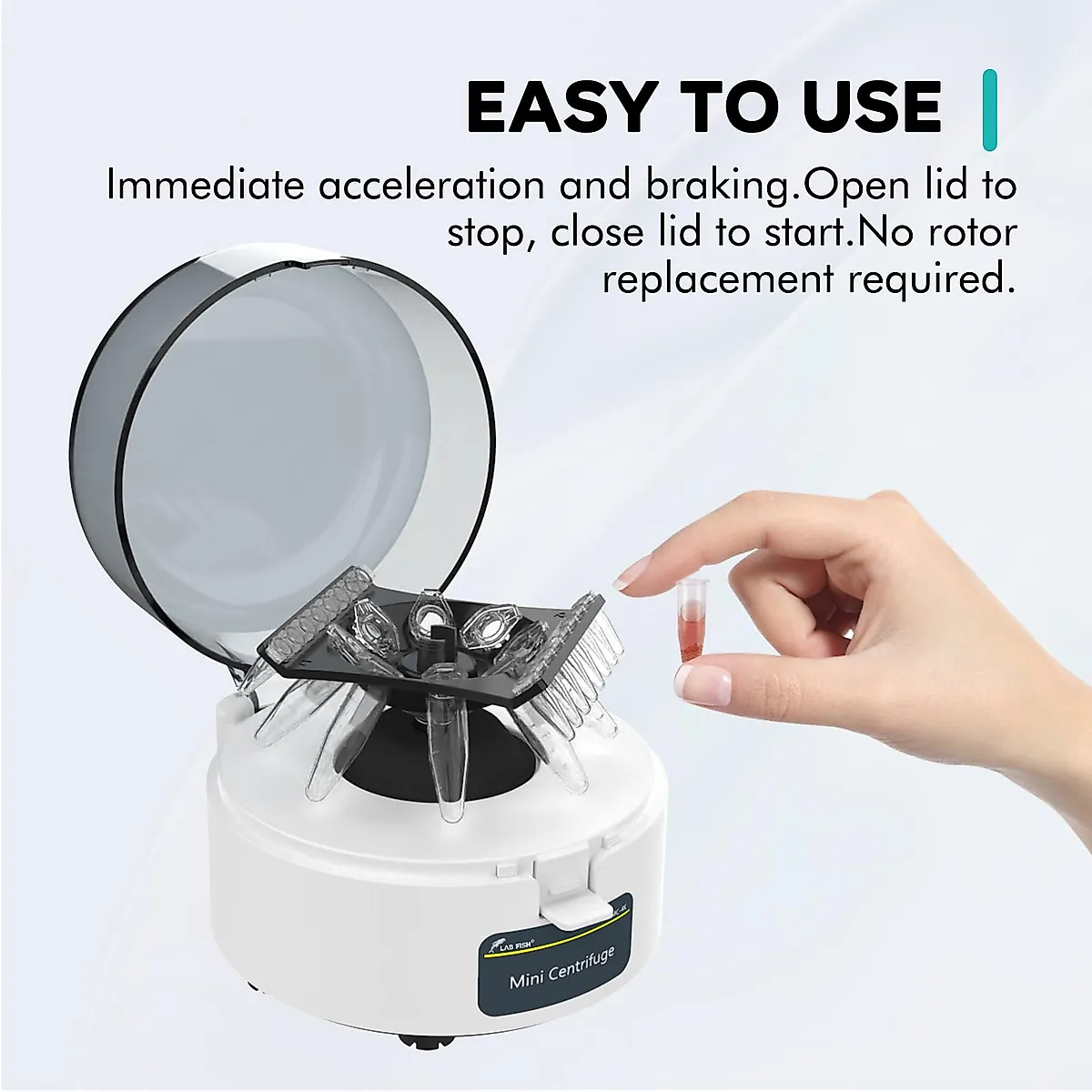 LAB FISH Mini Centrifuge Machine 4000 RPM,980 xg RCF,Lab Benchtop Microcentrifuge W/ 2-in1 Rotor for 0.2/1.5/2ml Capacity Scientific Test Tubes