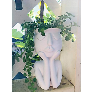 Creative Art Portrait Sculpture Vase Flower Pot Garden Storage Abstract Character Succulents Plant Pot Micro Landscape Decor for Mother's Day (Resin, Red)