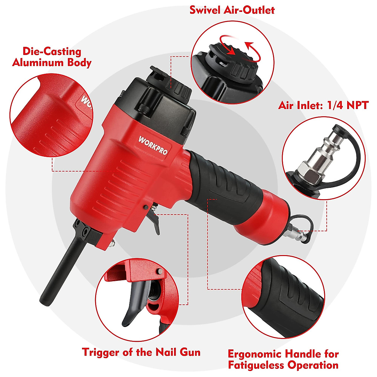 WORKPRO Pneumatic Nail Remover, Professional Heavy Duty Punch Nailer/Nail Puller/Nail Remover for Wood Workpieces, 60-100 PSI Denailer Removes 9-16 Gauge Nails