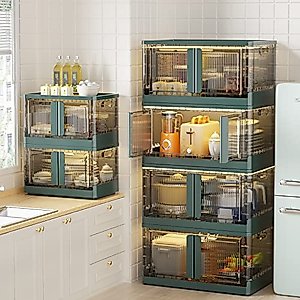 Luseba Storage Bins with Lids 3 Pack - Collapsible Plastic Storage Bins, 8.4 Gal Folding Storage Box, Stackable Storage Bins for Closet Organizer, Double Open Kitchen Storage Container