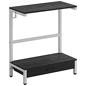 2 Tier Desktop Printer Stand Monitor Stand with Drawer, Small Home Printer Stand, Desk Organizer with Hook Non-Slip Feet for Home and Office(Black)