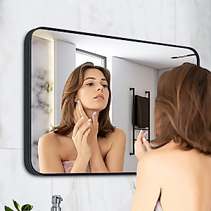 TOTOZAKUL Bathroom - Wall - Mirror - for Over Sink 20x28inch, Wall-Mounted Vanity Mirror for Bedroom Living/Dining Room, Modern Rectangle Black Framed Hanging Makeup Mirrors